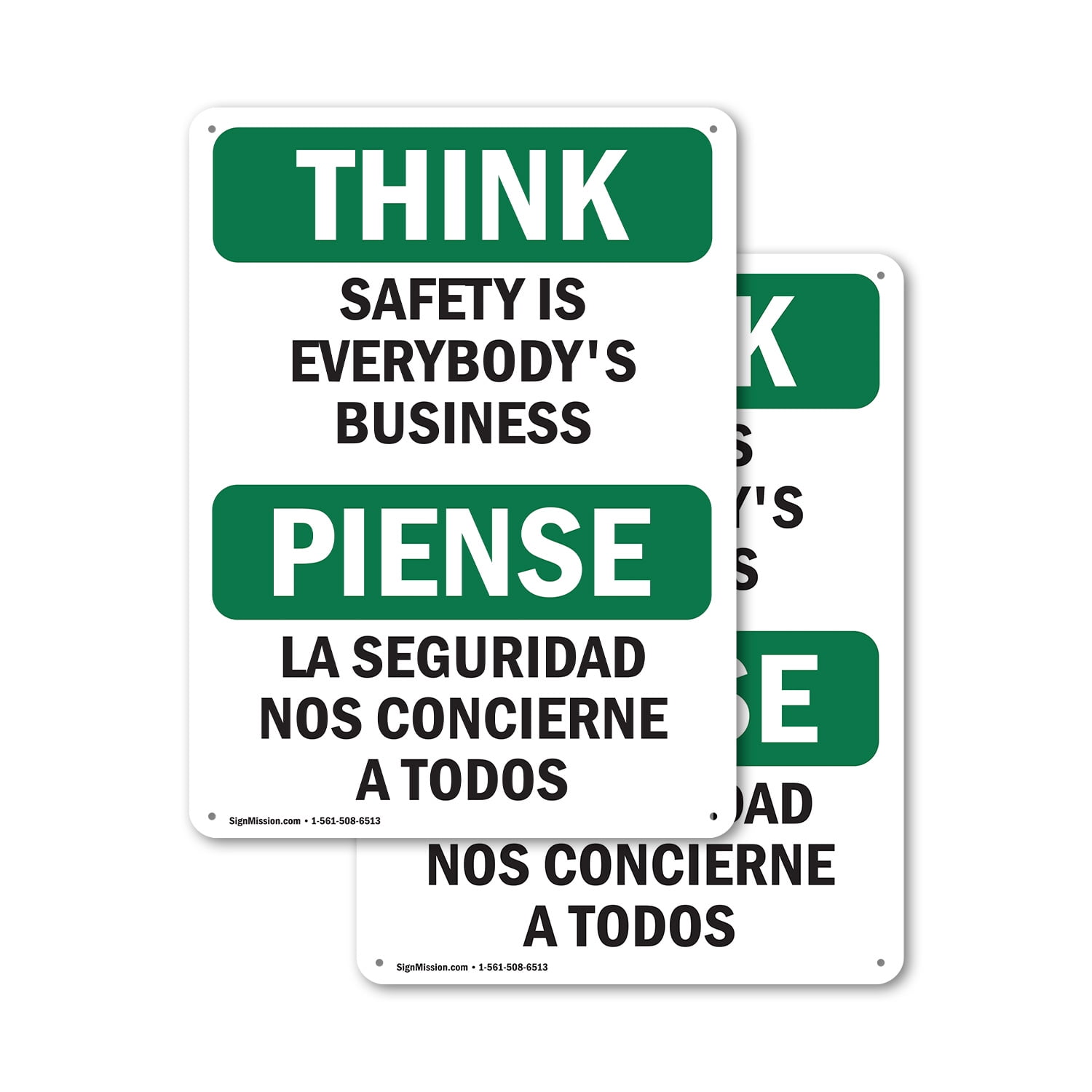 (2 Pack) Safety Is Everybody's Business Bilingual OSHA Think Sign 10 ...