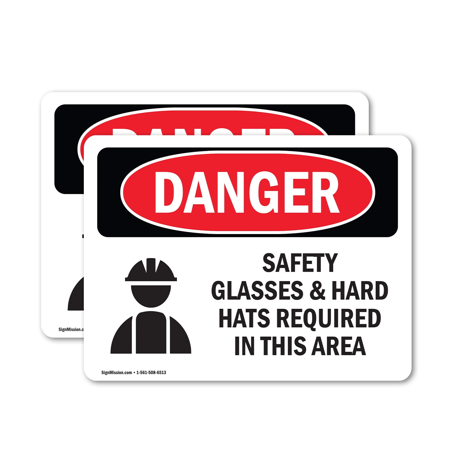 (2 Pack) Safety Glasses And Hard Hats Required Symbol OSHA Danger Sign ...