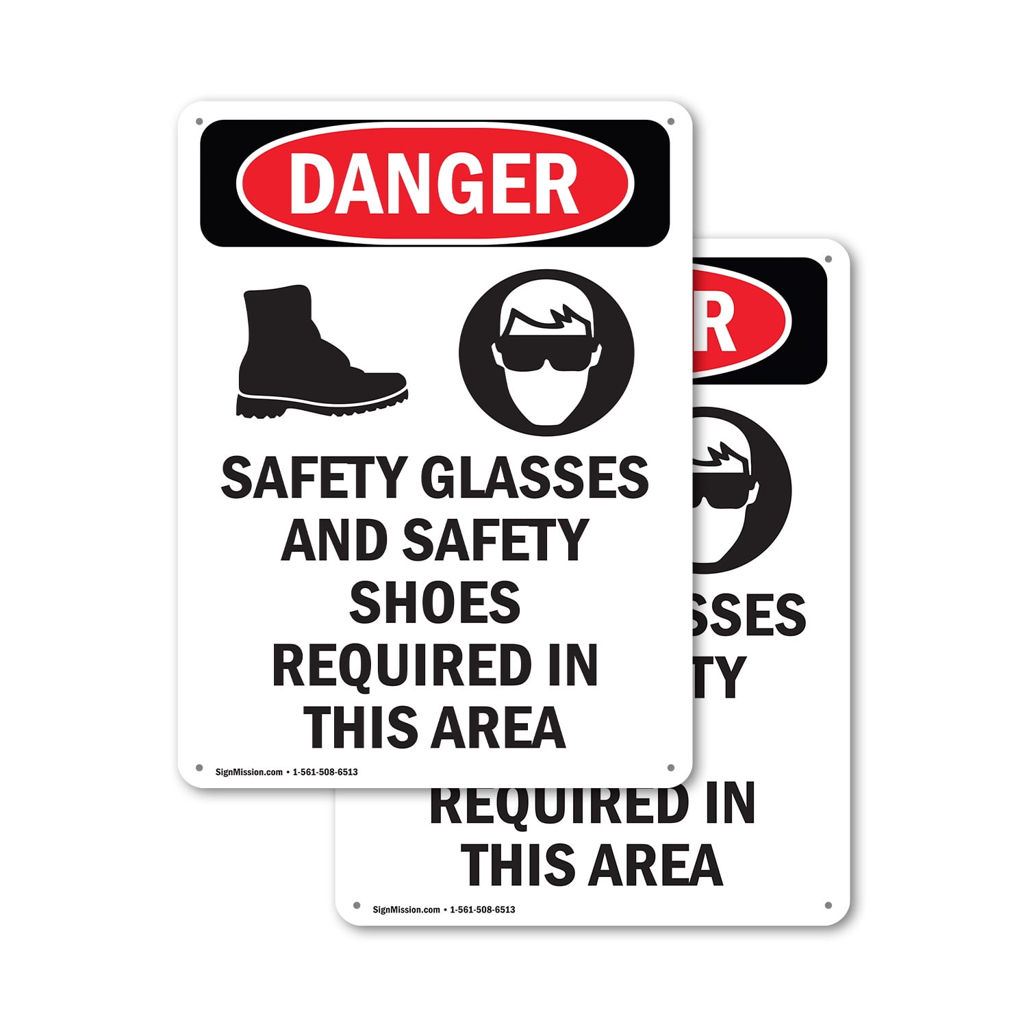 (2 Pack) Safety Glasses And OSHA Danger Sign 12 Inch X 18 Inch Indoor ...