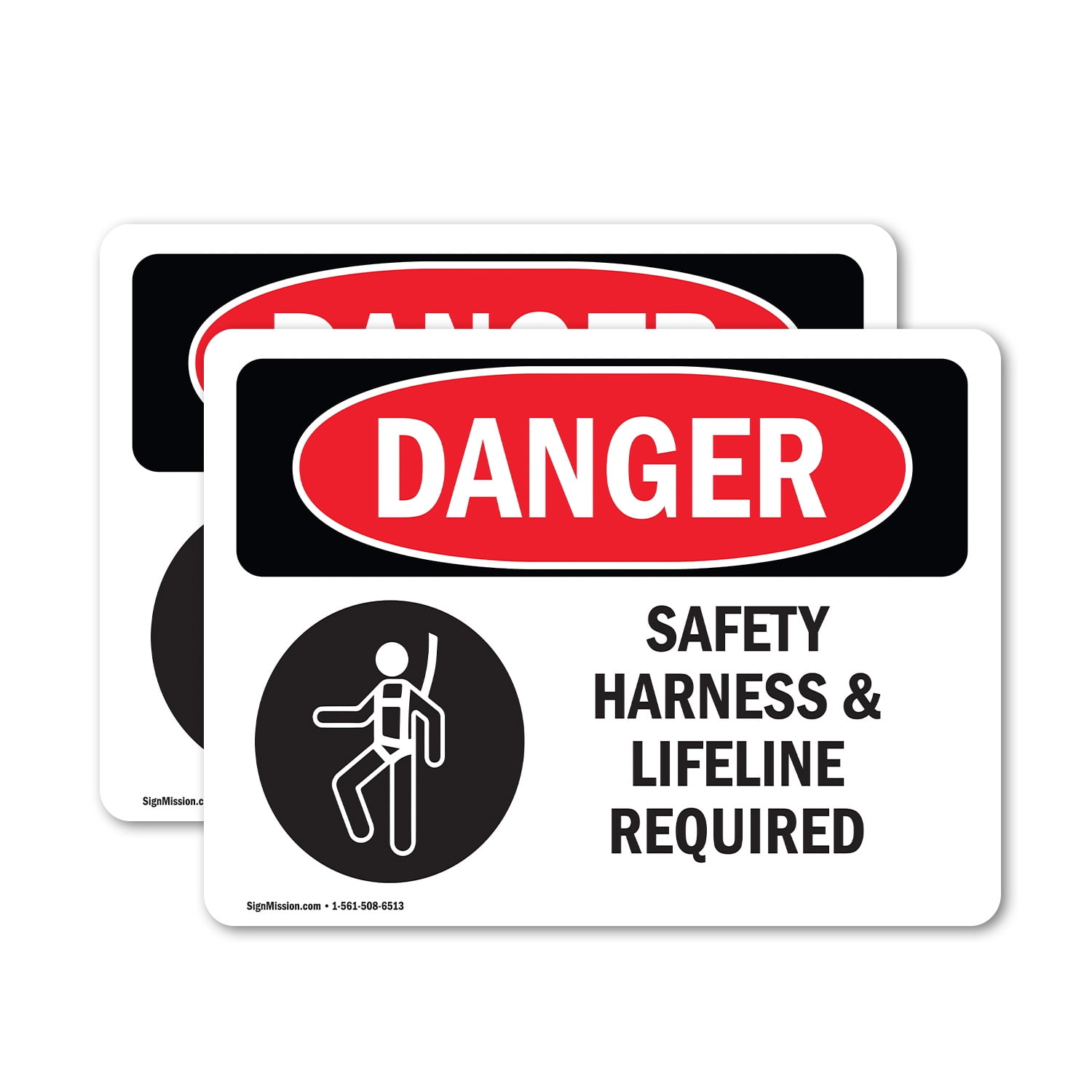 (2 Pack) Safety Harness And Lifeline Required OSHA Danger Sign ...