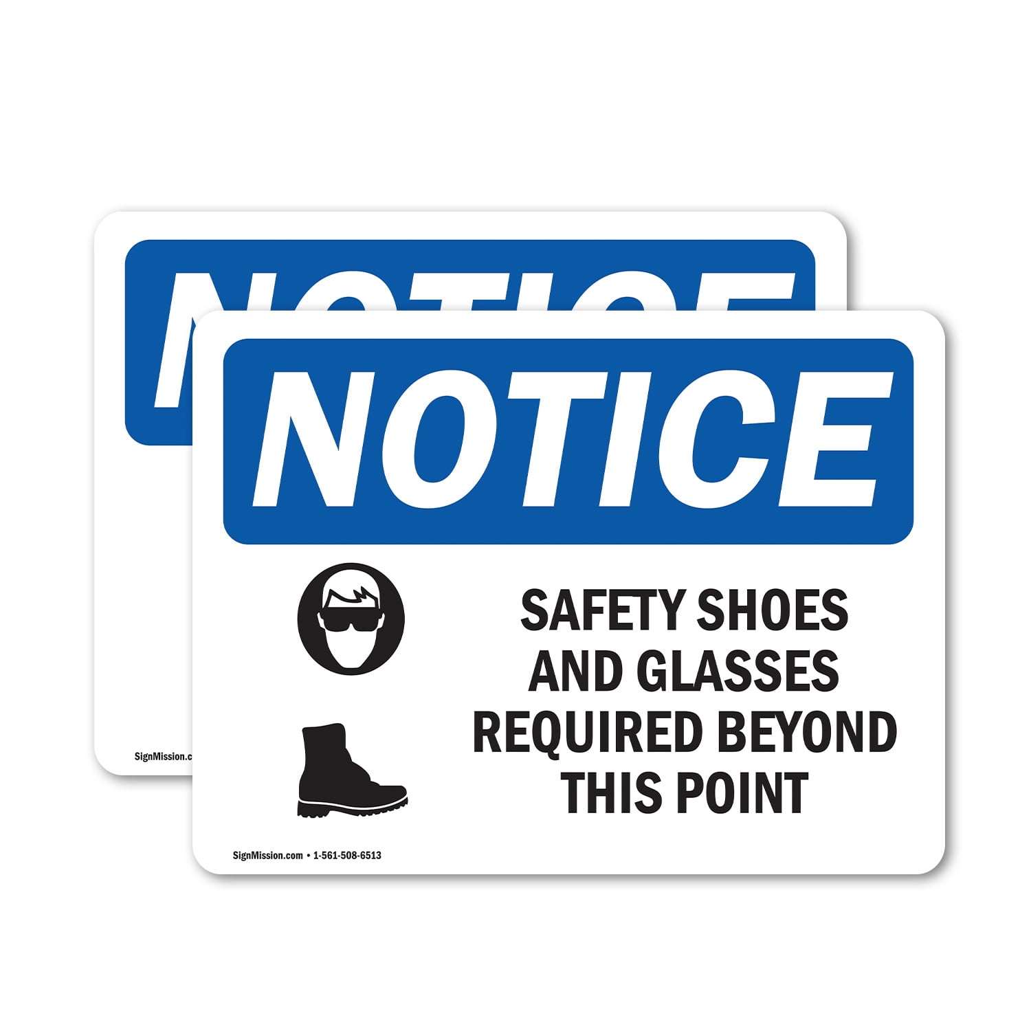 (2 Pack) Safety Shoes And Glasses Required Sign With Symbol OSHA Notice ...
