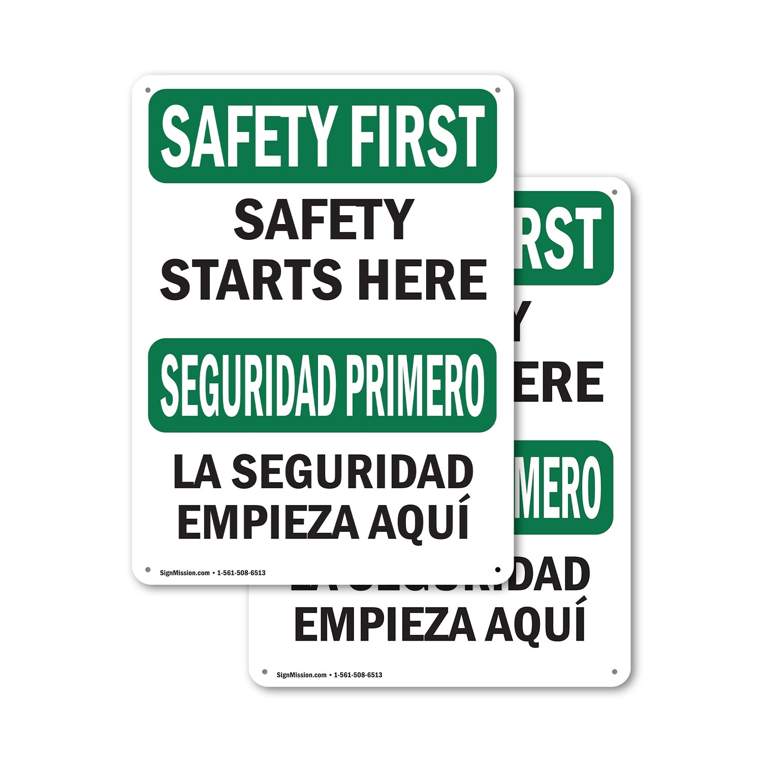 (2 Pack) Safety Starts Here Bilingual OSHA Safety First Sign 12 Inch X ...