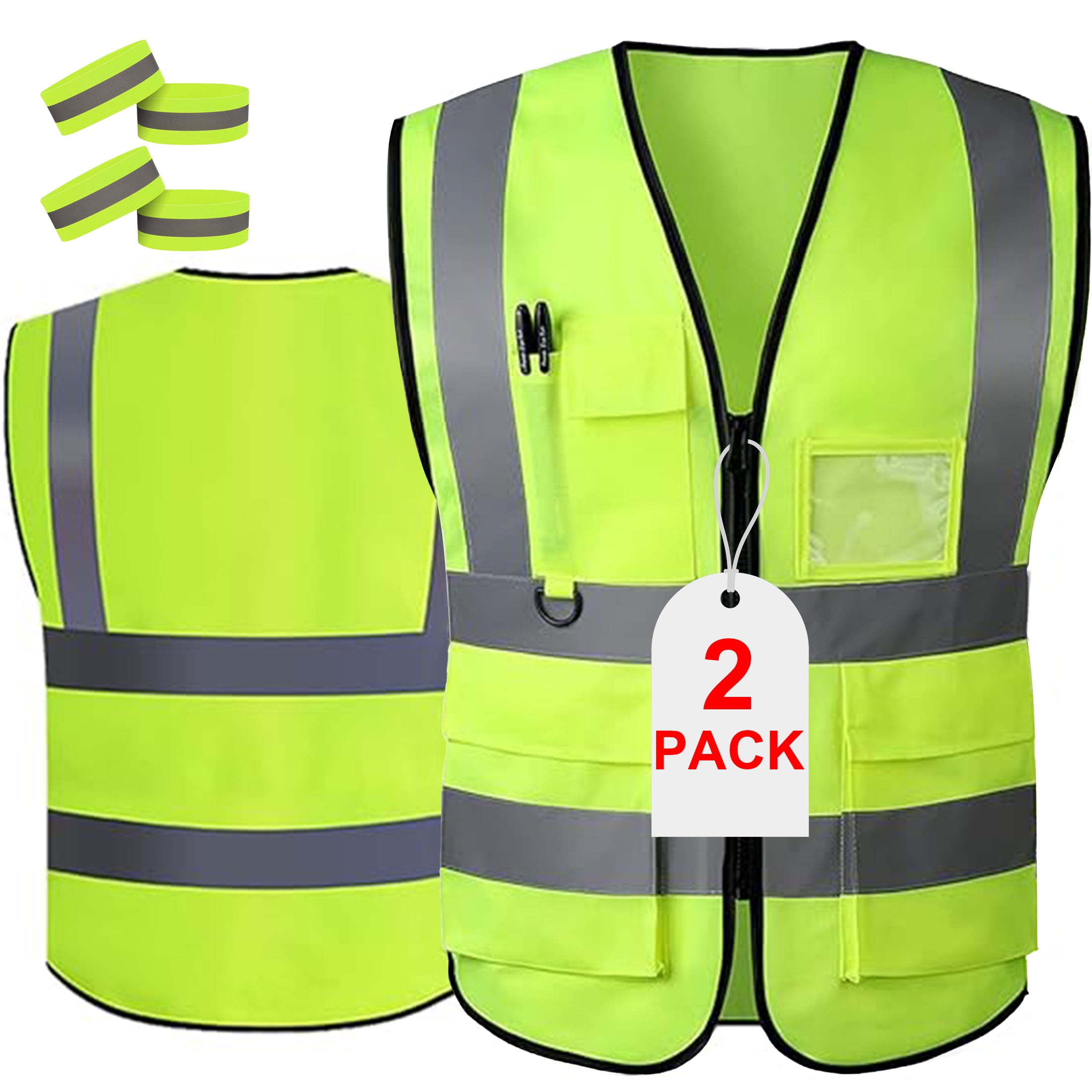 cyrico 2 Pack Safety Vests with Reflective Strips and 4 Reflective Arm ...