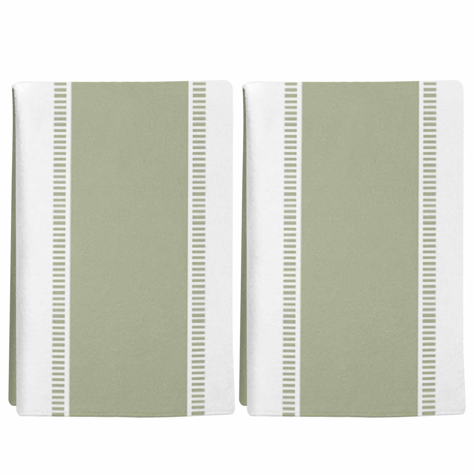 2 Pack Sage Green Kitchen Towels Stripe Solid Color Decorative Dish ...
