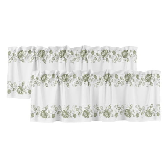 2 Pack Sage Green Roses Valance for Window Botanical Floral Leaf ...
