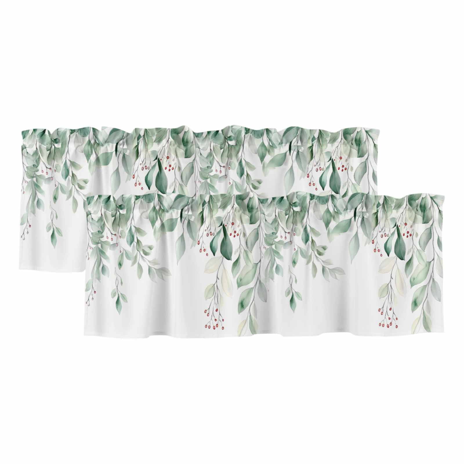 2 Pack Sage Green Valance for Window Eucalyptus Leaves Watercolor Leaf ...