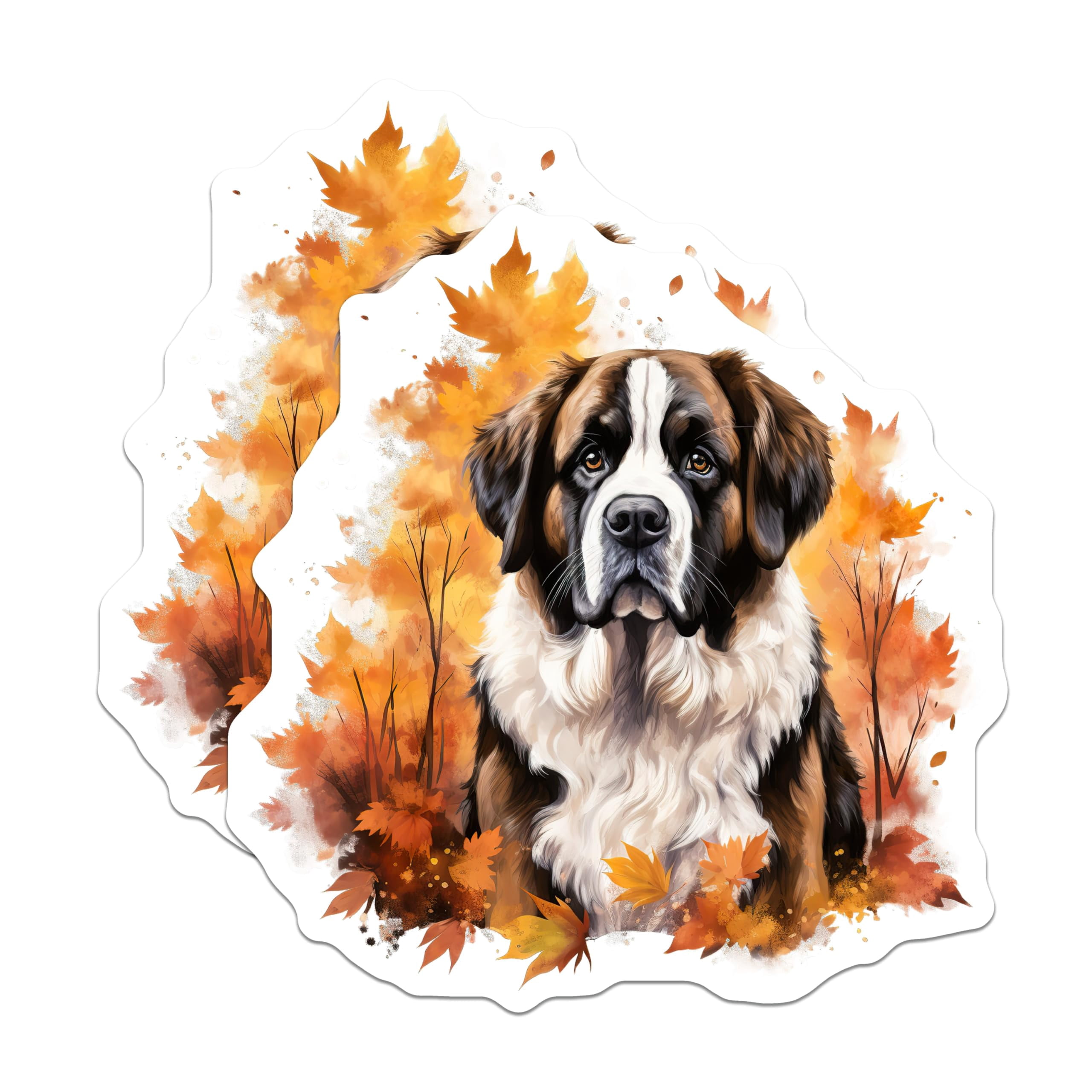 (2 Pack) Saint Bernard Dog Stickers - Autumn Fall Pet Portrait - Leaf ...