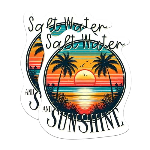 (2 Pack) Salt Water and Sunshine Stickers - Tropical Coastal Sunset ...