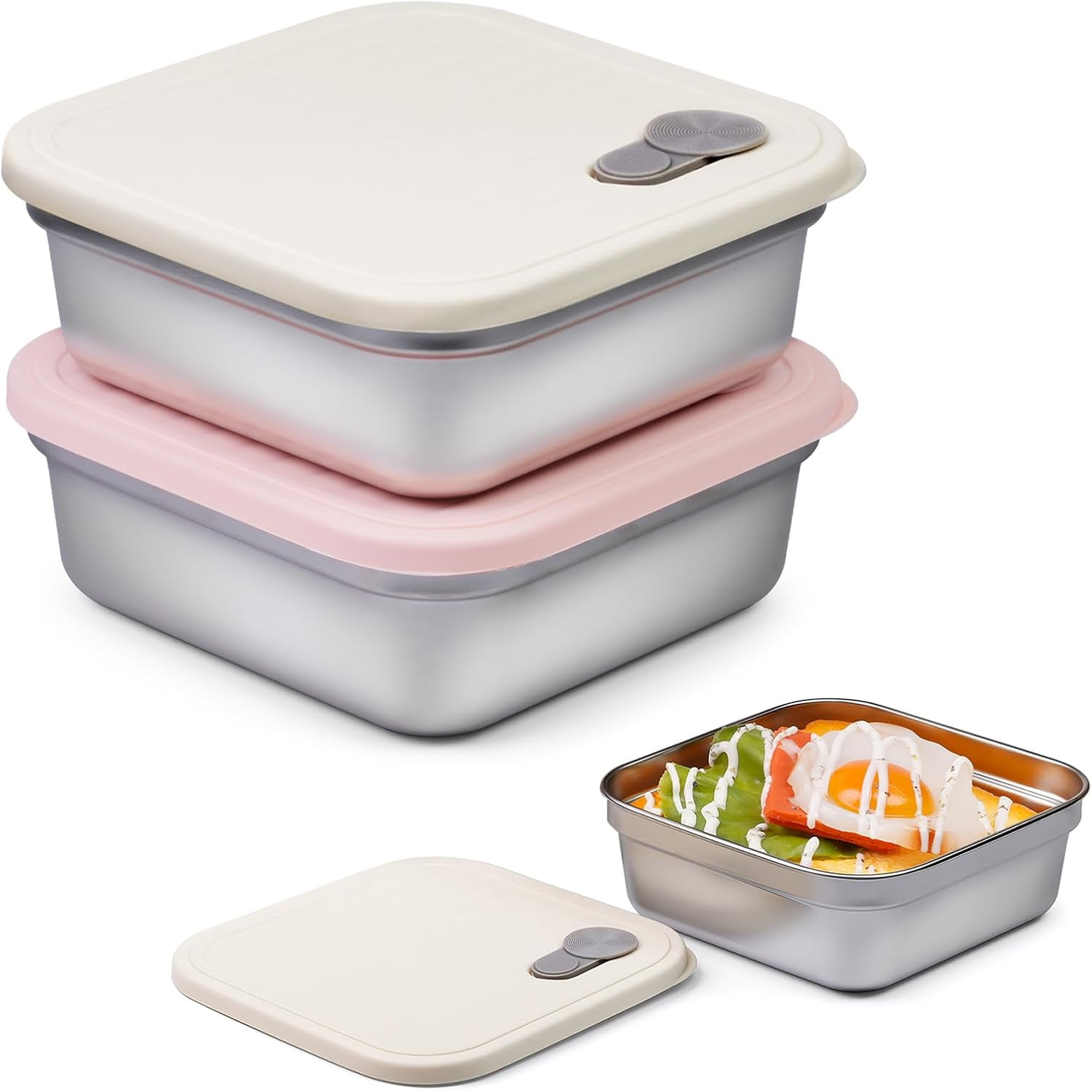 2 Pack Sandwich Containers, 20oz Stainless Steel Sandwich Box with Lids ...