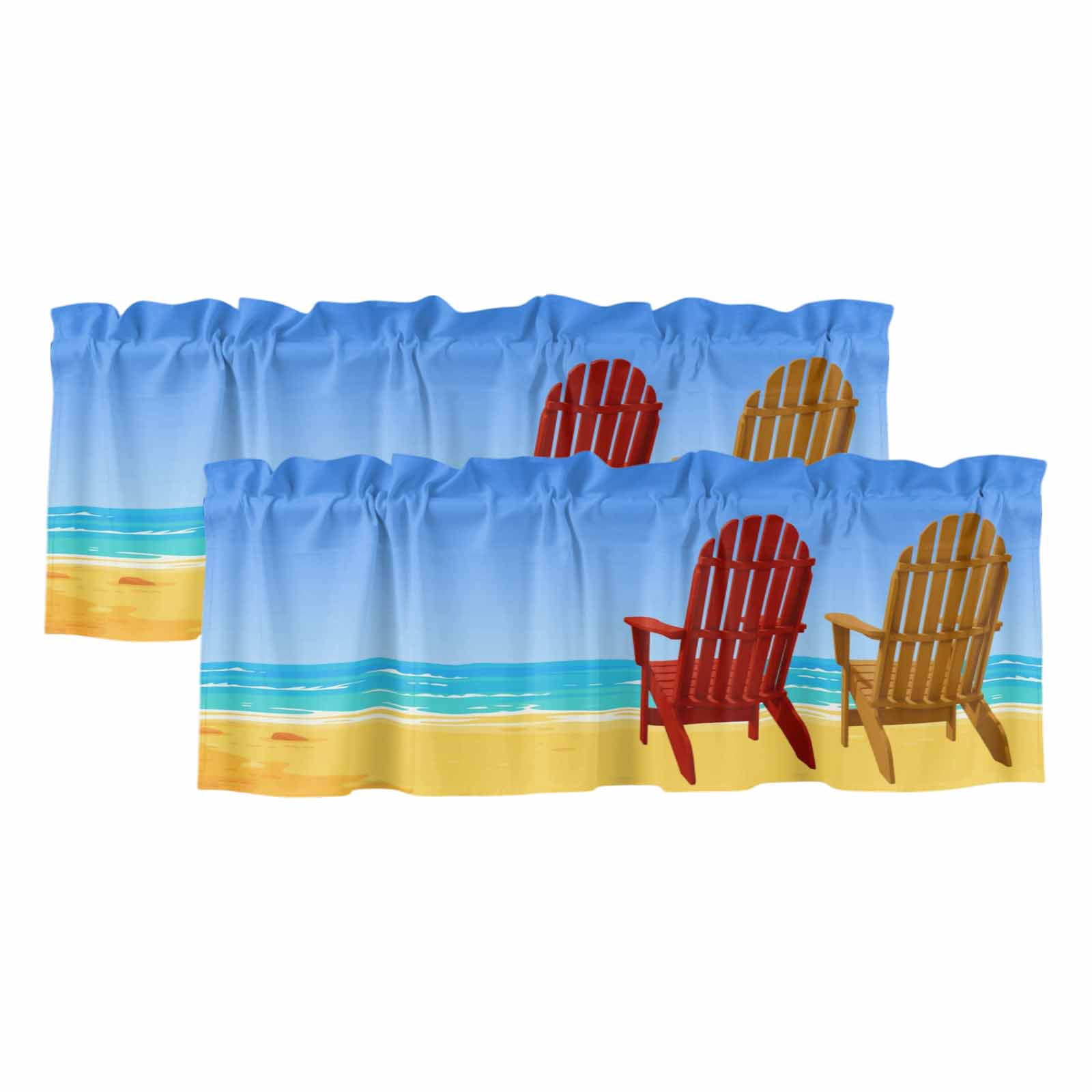 2 Pack Sandy Chairs Valance for Window Summer Beach Ocean Blue Sky ...