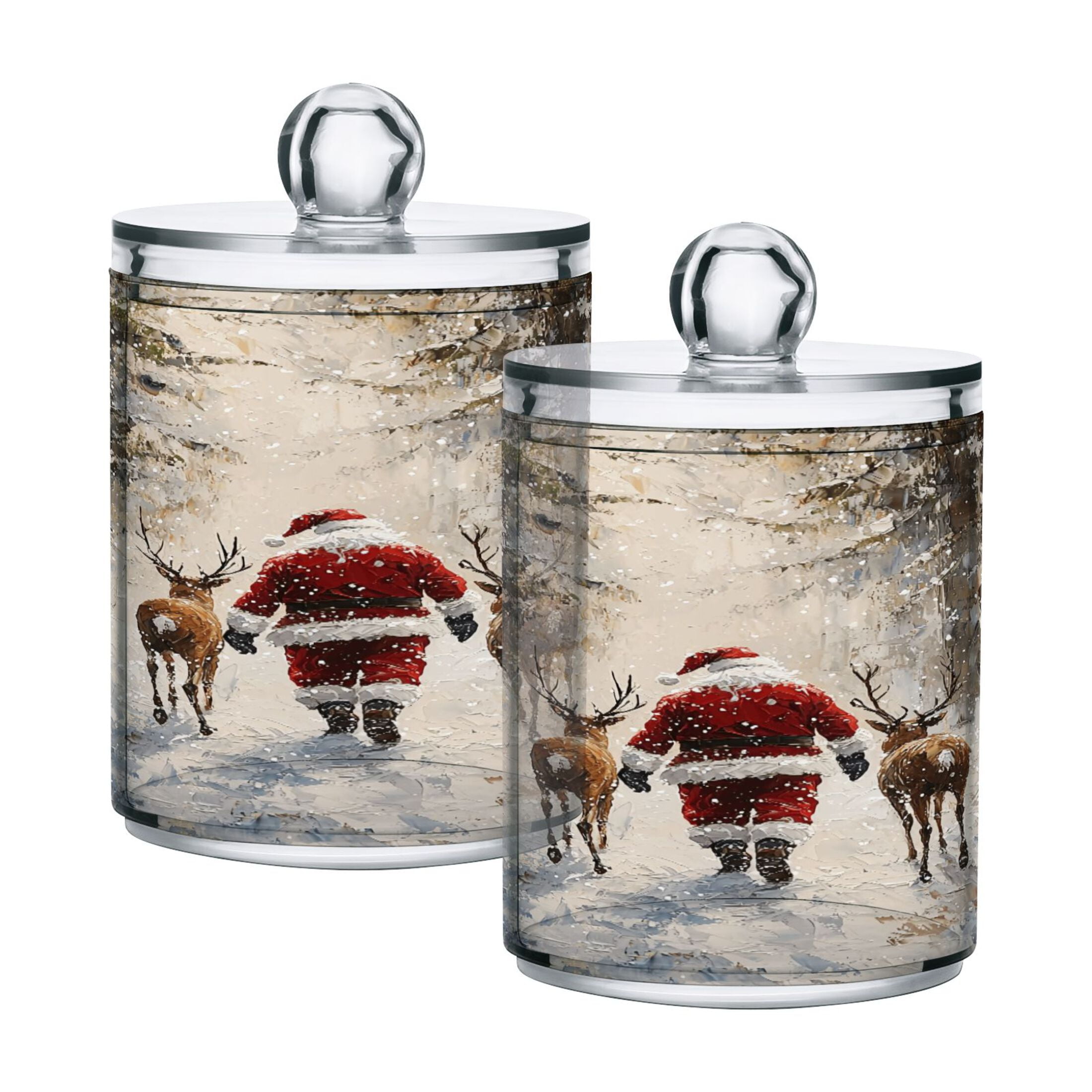 2 Pack Santa Claus and Reindeer Qtip Holder Dispenser Clear Plastic ...