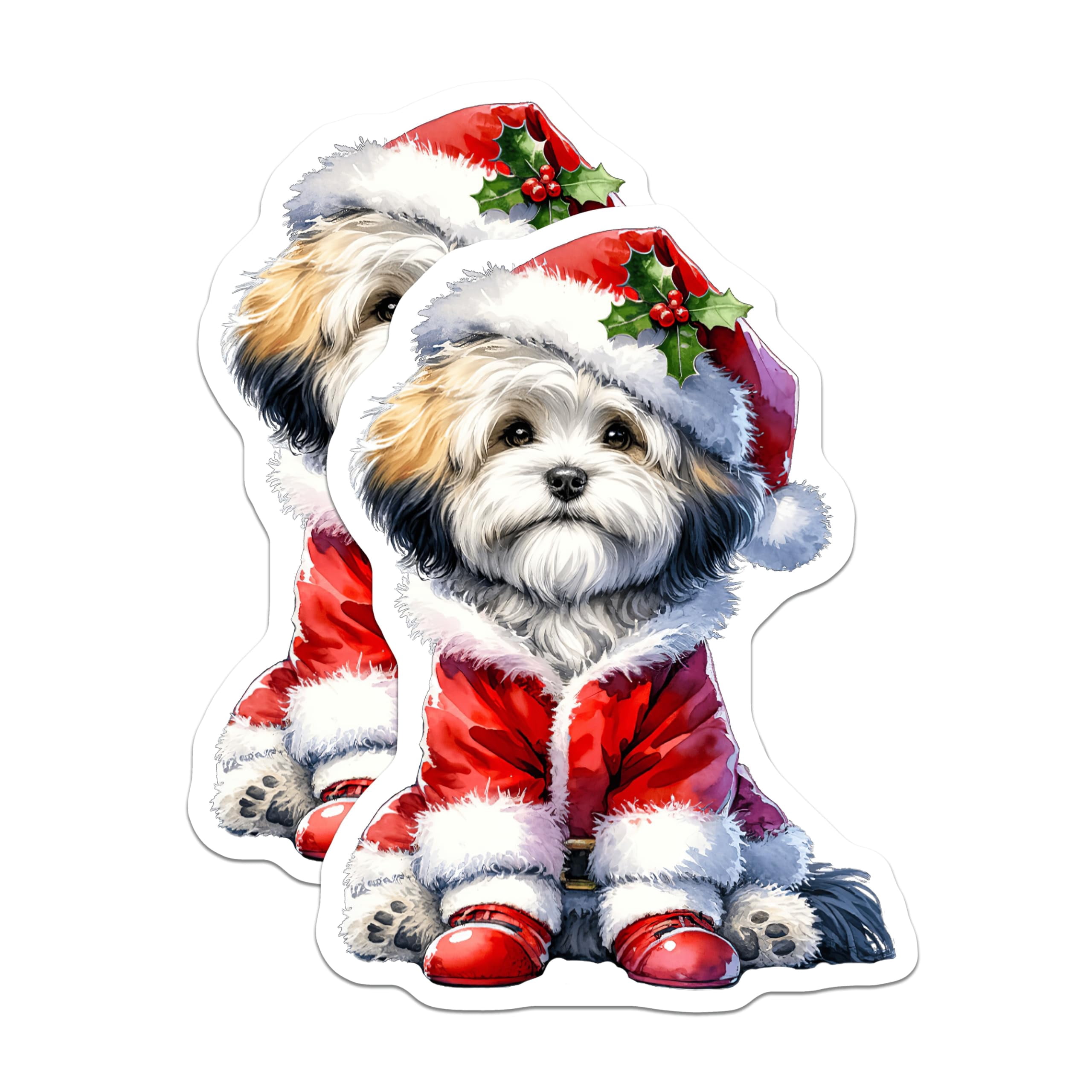 (2 Pack) Santa Dog Stickers - Christmas Pet Decal - Cute Fluffy Puppy ...