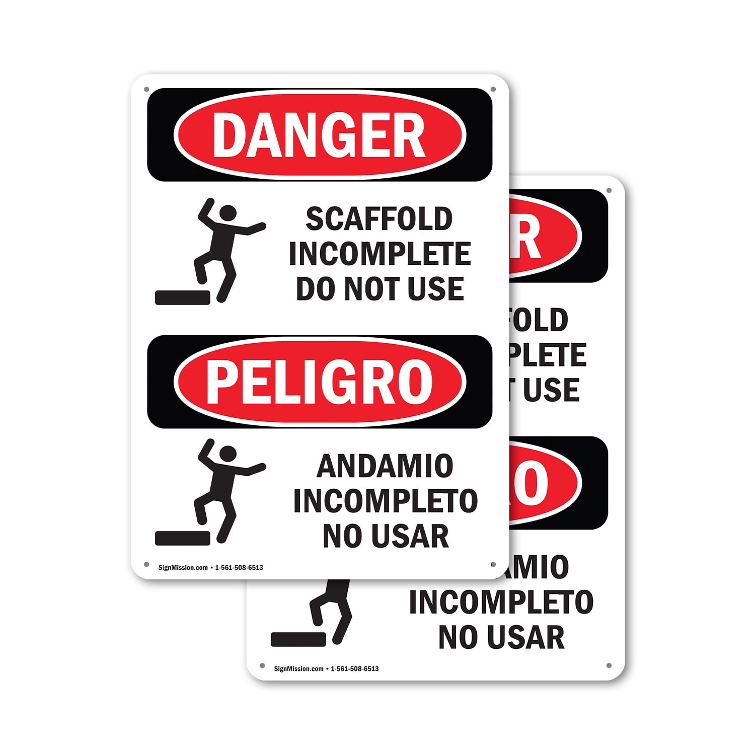 (2 Pack) Scaffold Incomplete Do Not Use Bilingual OSHA Danger Sign 18 ...