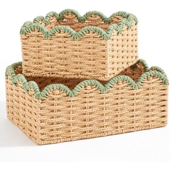 2 Pack Scalloped Baskets Rattan Storage Baskets Hand Woven for ...
