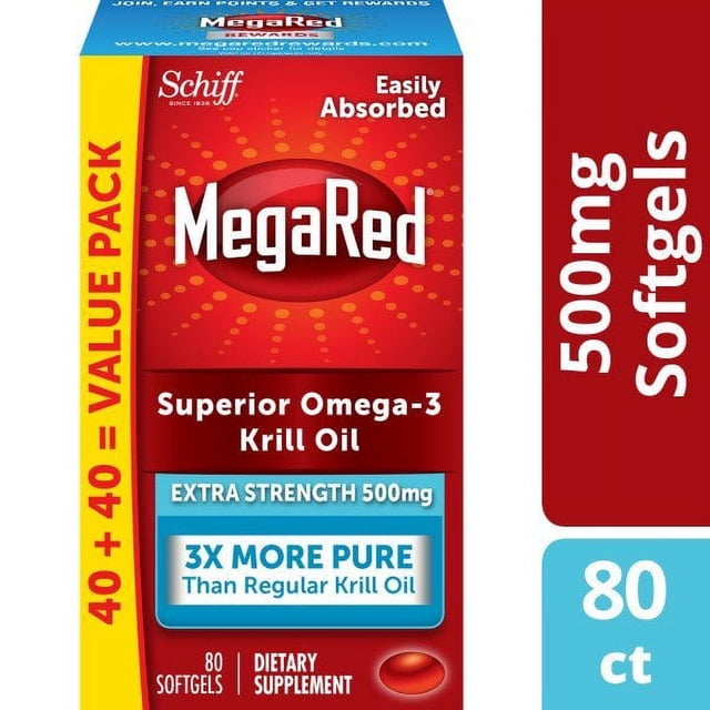 2 Pack - Schiff MegaRed 500mg Extra Strength Omega-3 Krill Oil,80 ea ...