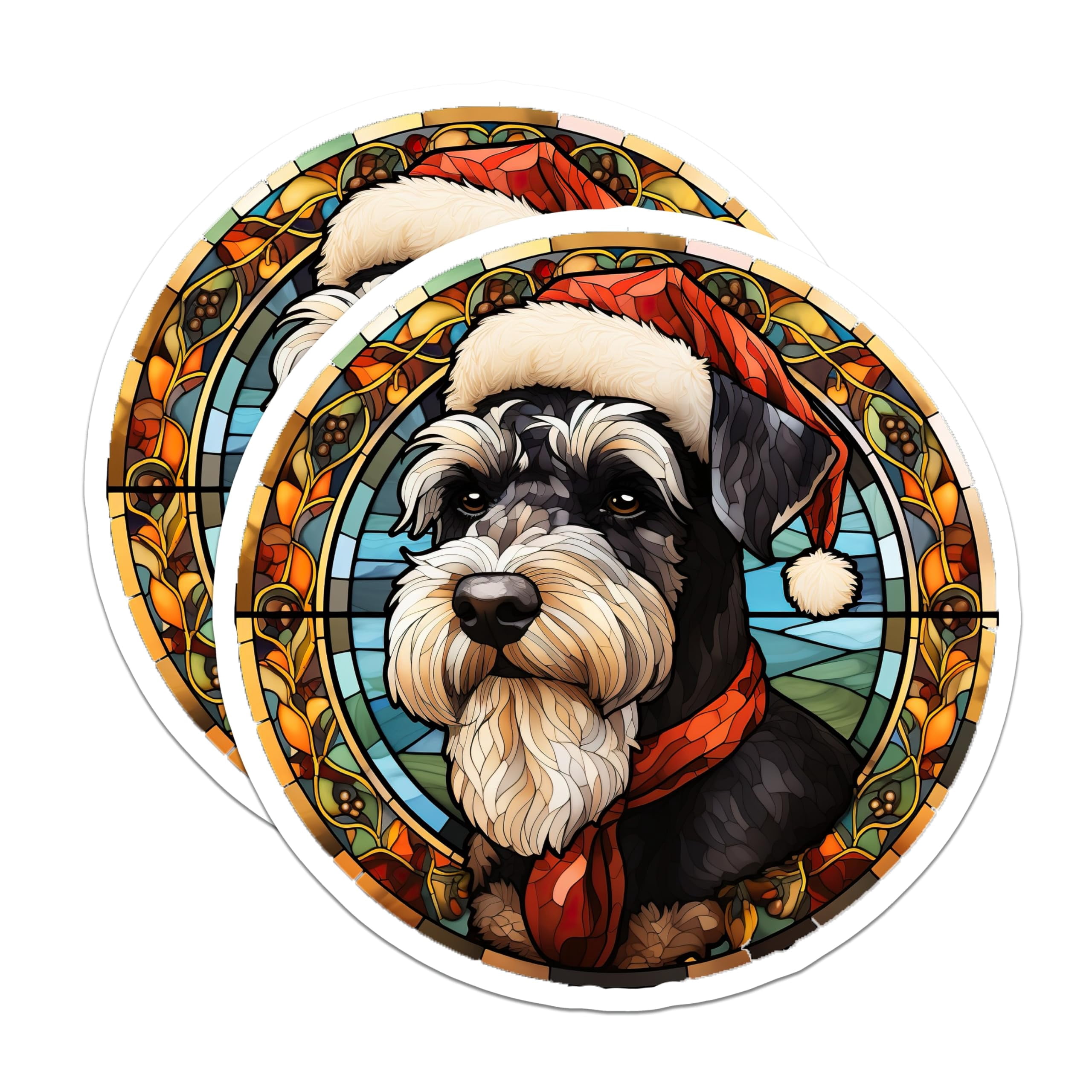 (2 Pack) Schnauzer Christmas Magnets - Stained Glass Dog Art - Holiday ...