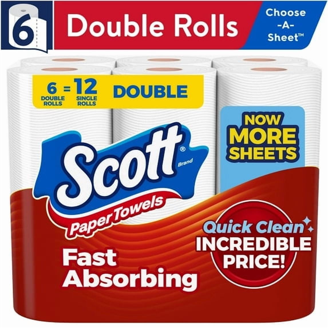 2 Pack Scott Paper Towels, Choose-A-Sheet, 6 Double Rolls - Walmart.com