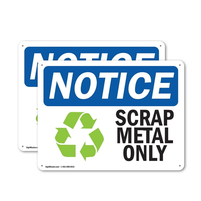 (2 Pack) Scrap Metal Only OSHA Notice Sign 24 Inch X 18 Inch Indoor ...