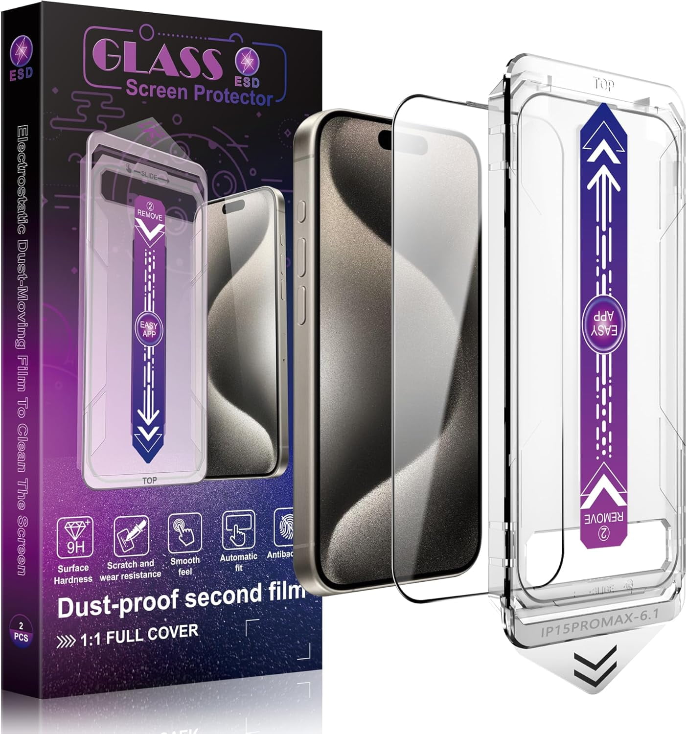 2 Pack Screen Protector Tempered Glass for iPhone 15 Pro Max 6.7-Inch ...