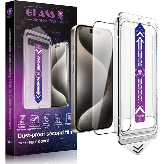 2 Pack Screen Protector Tempered Glass for iPhone 15 Pro Max 6.7-Inch ...