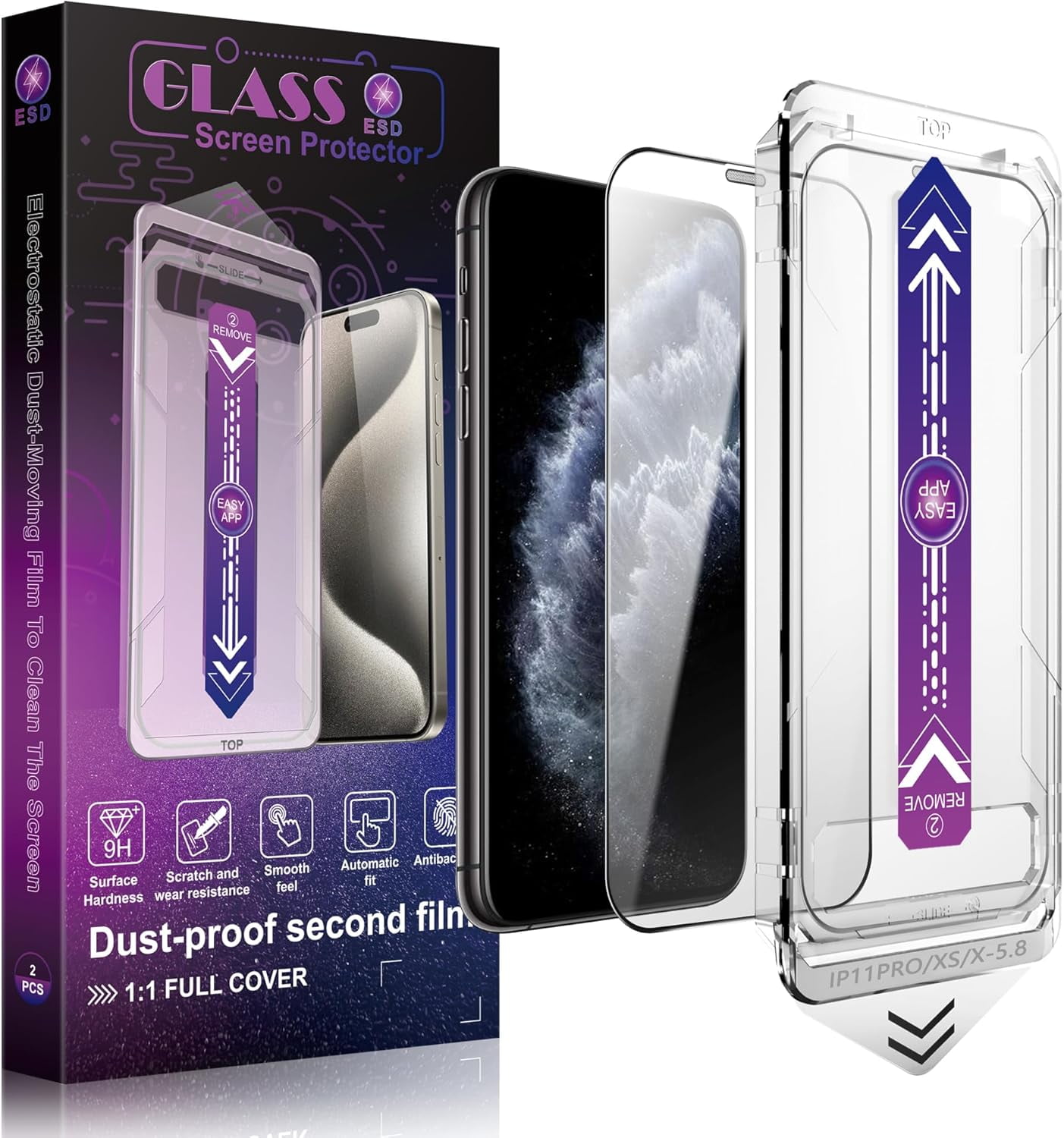 2 Pack Screen Protector Tempered Glass for iPhone 11 Pro and iPhone XS ...