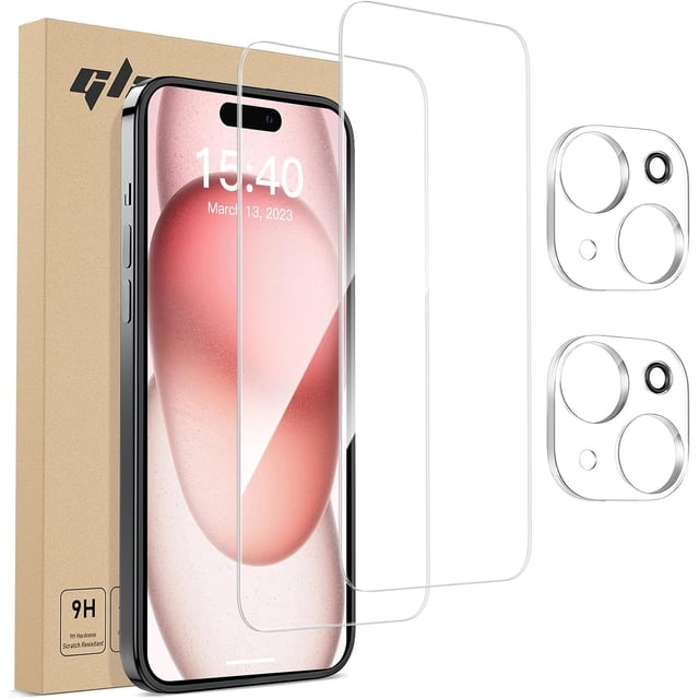 2-Pack Screen Protector for iPhone 15 9H Tempered Glass Film Anti ...