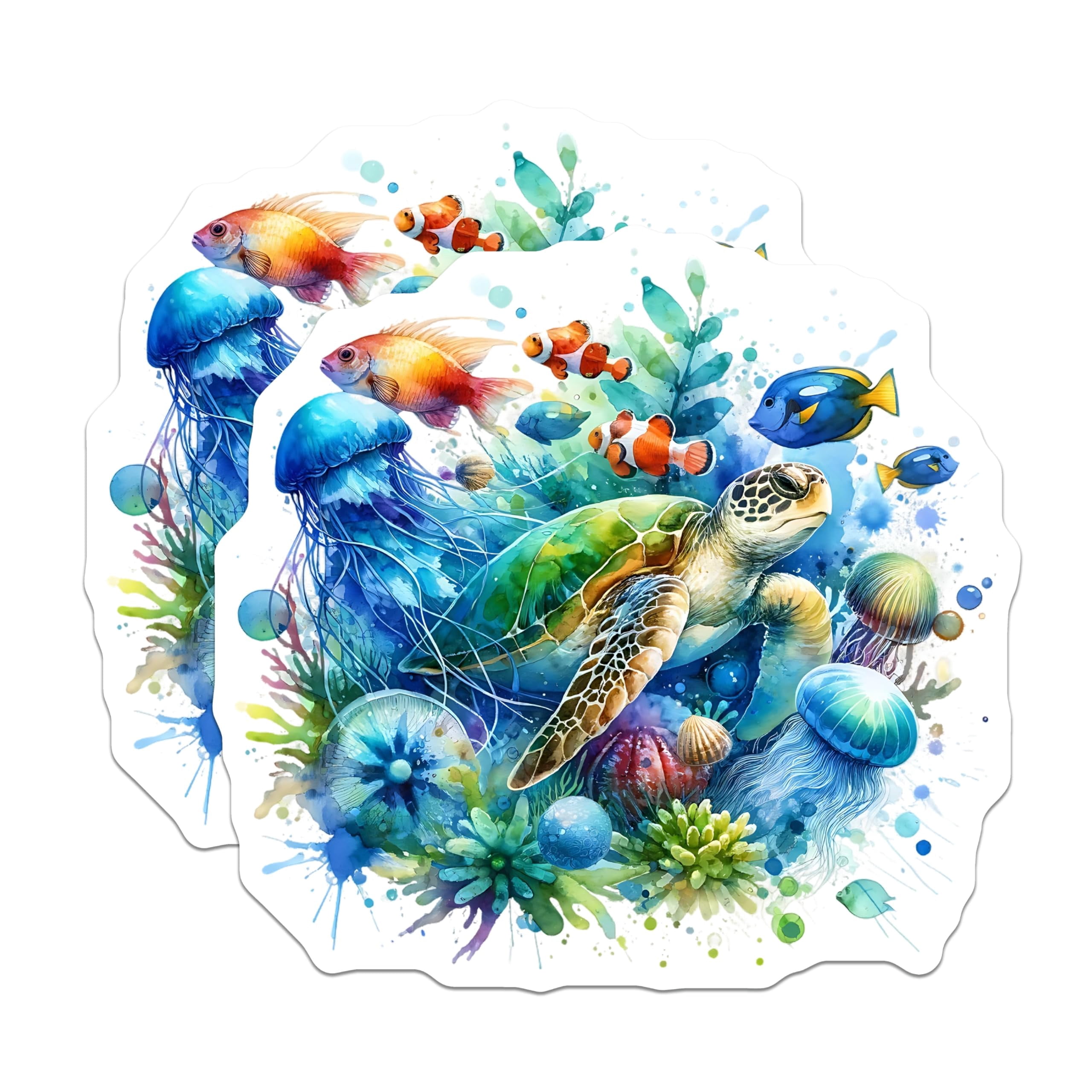 (2 Pack) Sea Turtle Stickers - Ocean Life Decals - Aquatic Animals - 5 ...