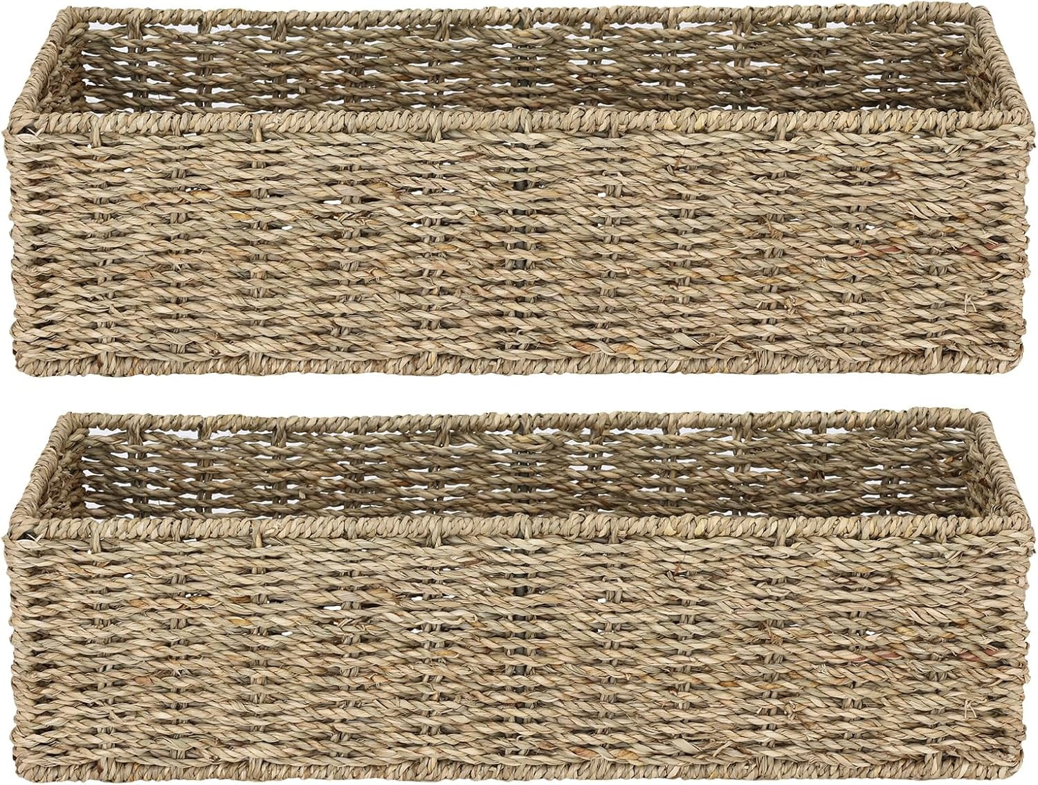 [2-Pack] Seagrass Storage Baskets, Rectangle Wicker Containers, Wicker ...