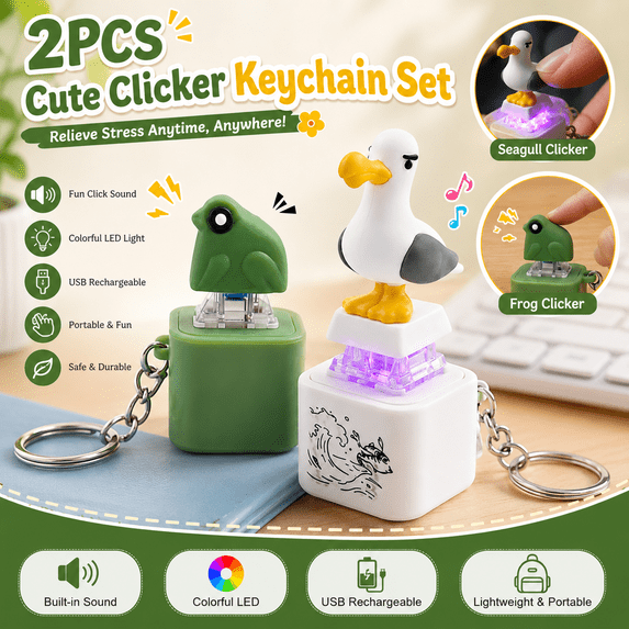 2 Pack Seagull Click Keychain & Quacking Frog Stress Toy,Rechargeable ...