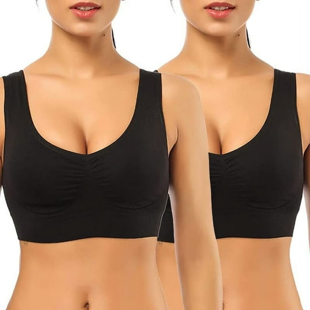 2 Pack Seamless Sports Bras for Women,Wirefree Bras Low Impact Sports Bra Yoga Sleep Comfortable ...