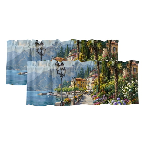 2 Pack Seaside Walkway Valance for Window Coastal Town Mediterranean ...