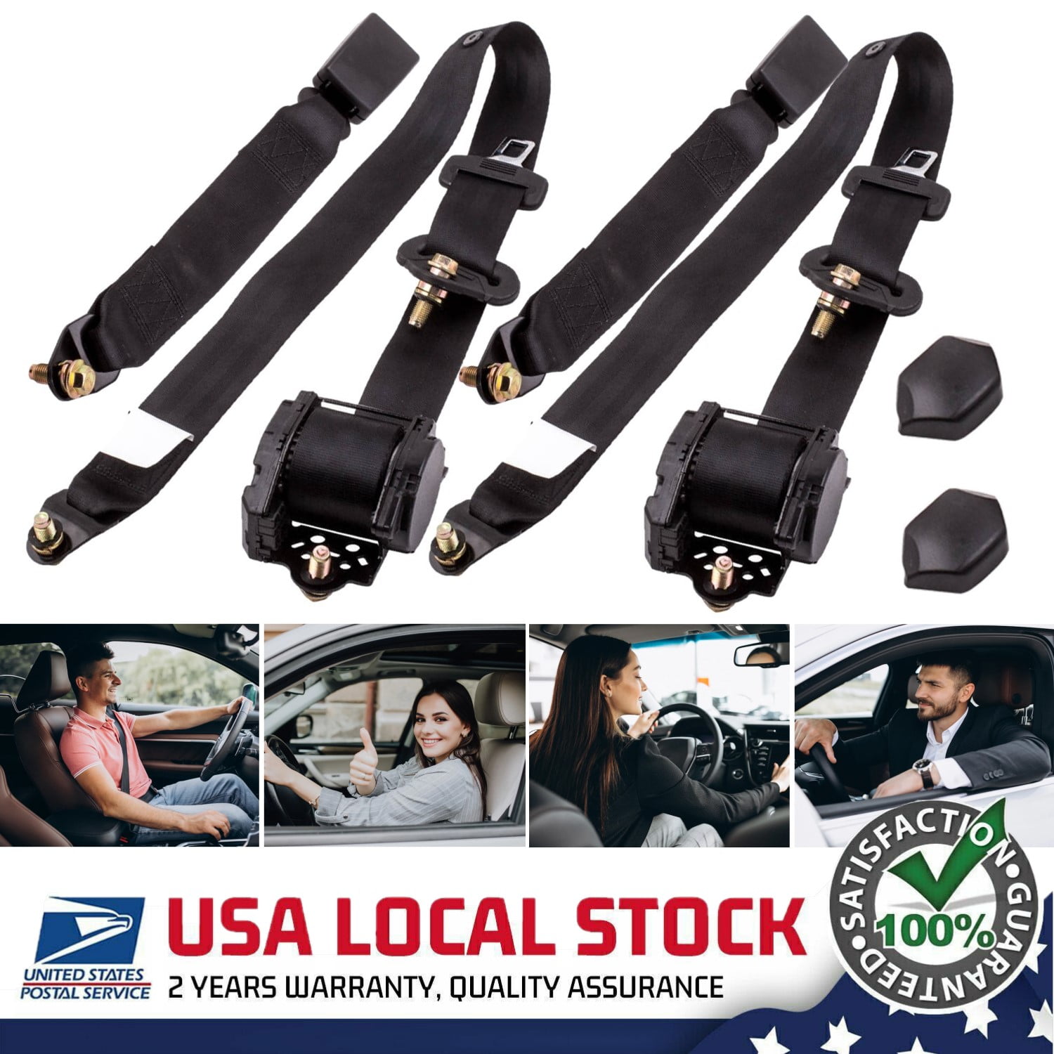 2 Pack Seat Belt, 3 Point Retractable Seat Belt, Adjustable Car Seat ...