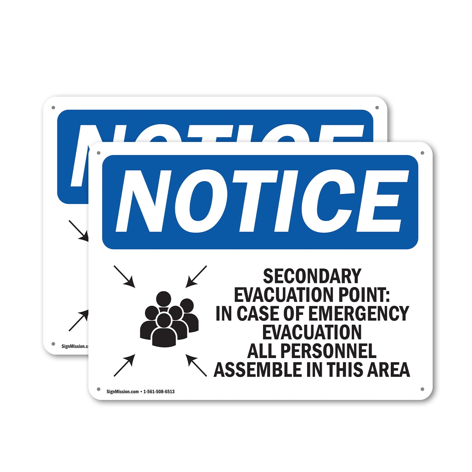 (2 Pack) Secondary Evacuation Point OSHA Notice Sign 14 Inch X 10 Inch ...