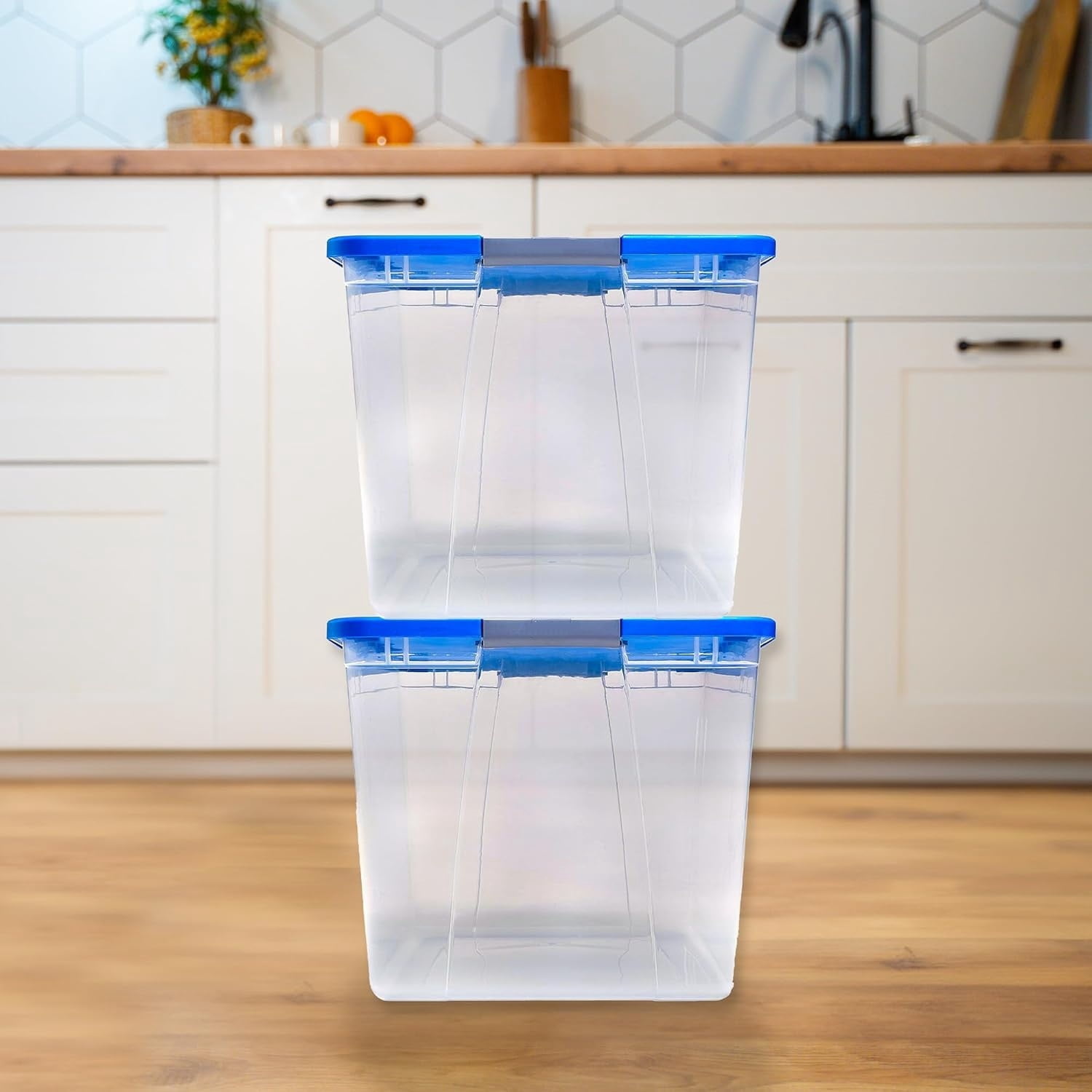 2-Pack Secure Latch, Clear Plastic Storage Organizer Bins, 64 Quart ...