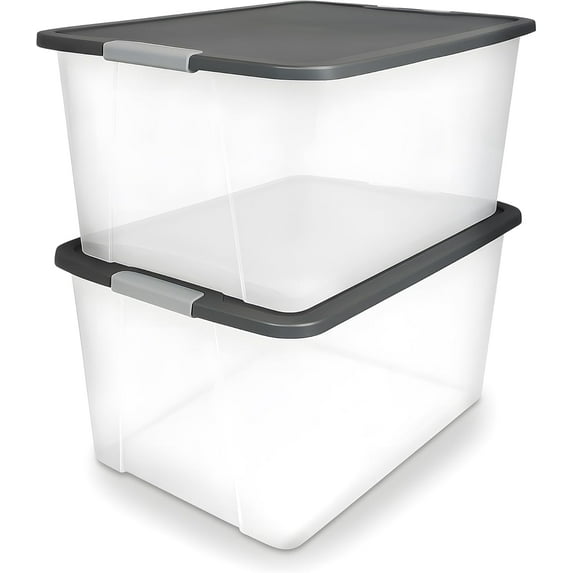 2-Pack Secure Latch, Clear Plastic Storage Organizer Bins, 64 Quart ...