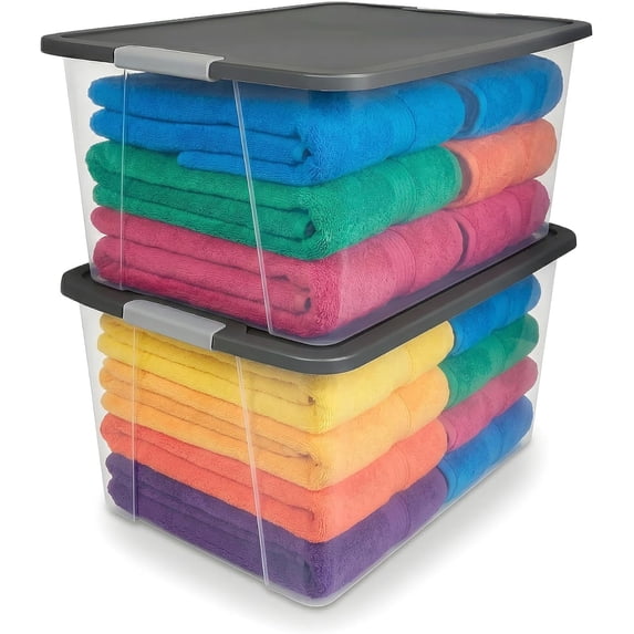 2-Pack Secure Latch, Clear Plastic Storage Organizer Bins, 64 Quart ...