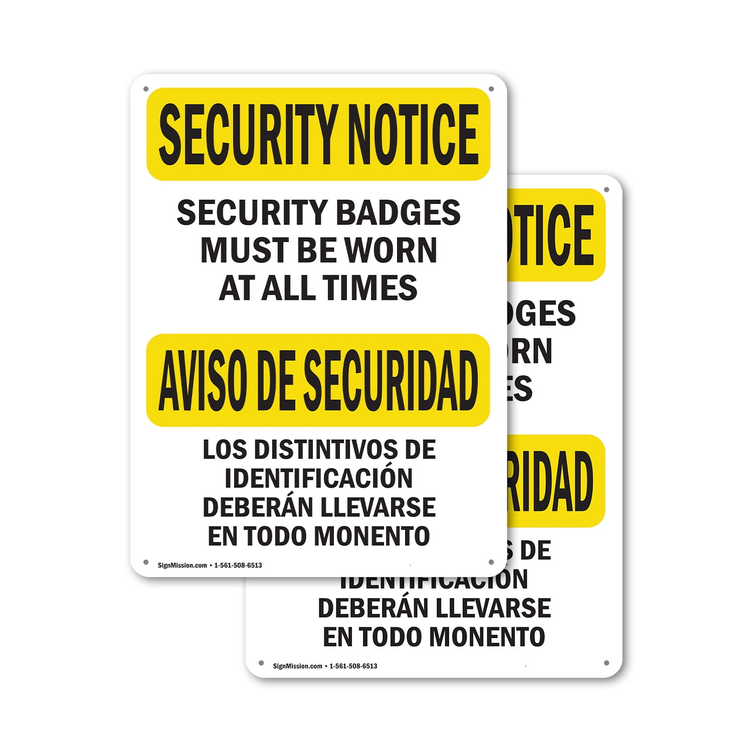 (2 Pack) Security Badges Must Worn Bilingual OSHA Security Notice Sign ...