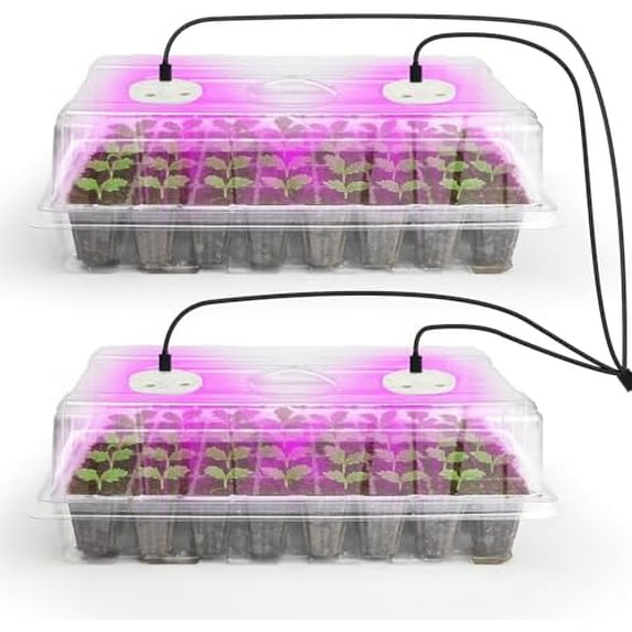 2-Pack Seed Starter Tray with Plant Light, Elevated Seedling Starter ...