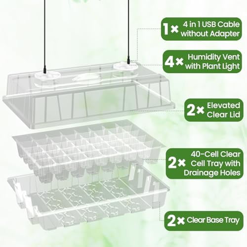 2-Pack Seed Starter Tray with Plant Light, Elevated Seedling Starter ...