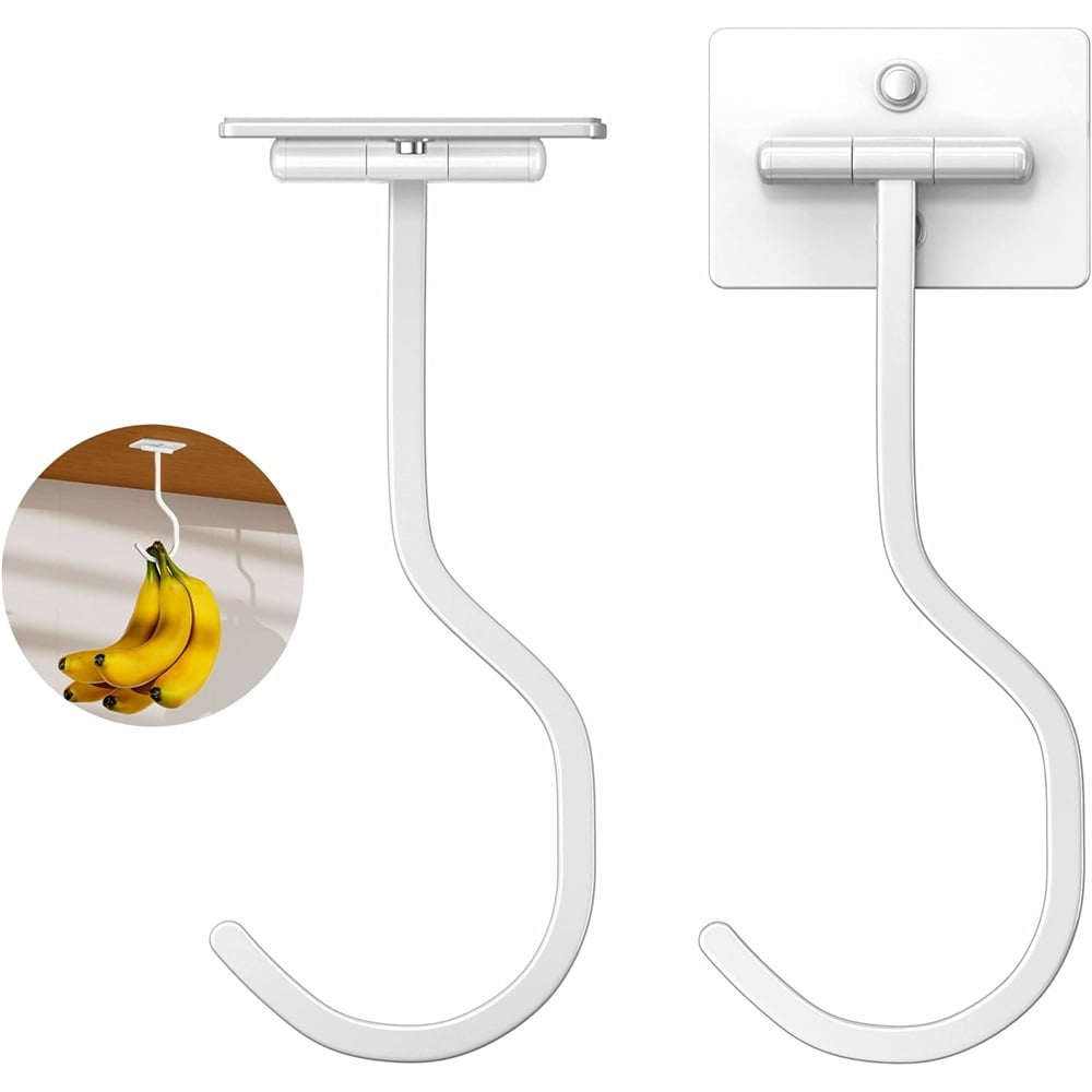 2-Pack Self Adhesive Metal Banana Hanger Hook, Under Cabinet Hook For ...