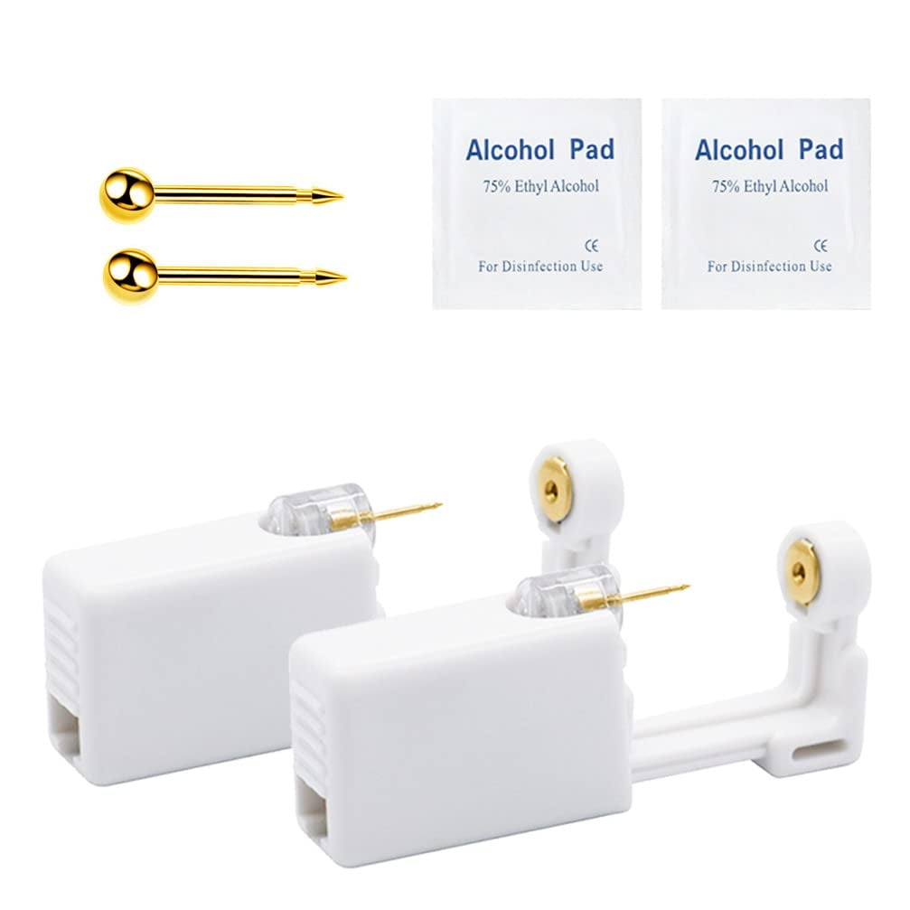 2 Pack Self Ear Piercing Gun, Disposable Ear Pearcings Kit with 3mm ...