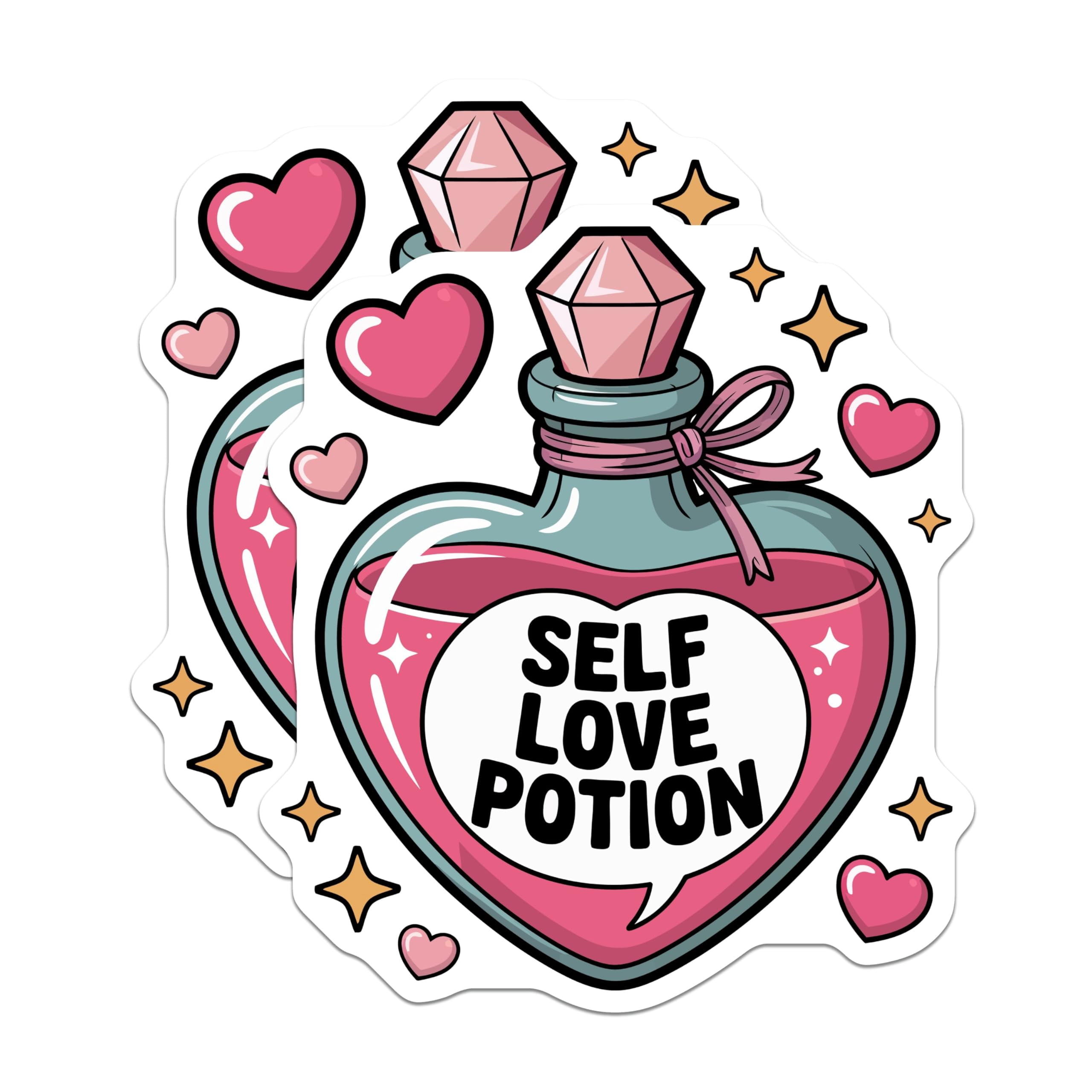 (2 Pack) Self Love Potion Stickers - Aesthetic Heart Decals - Positive ...