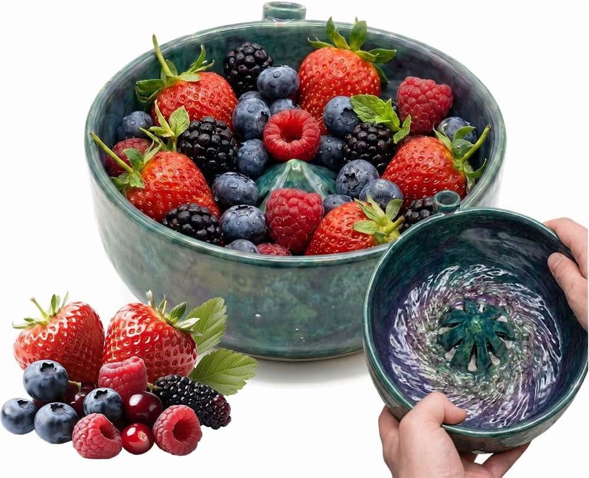 2 Pack Self Spinning Berry Bowl, Ceramic Fruit and Vegetable Washer ...