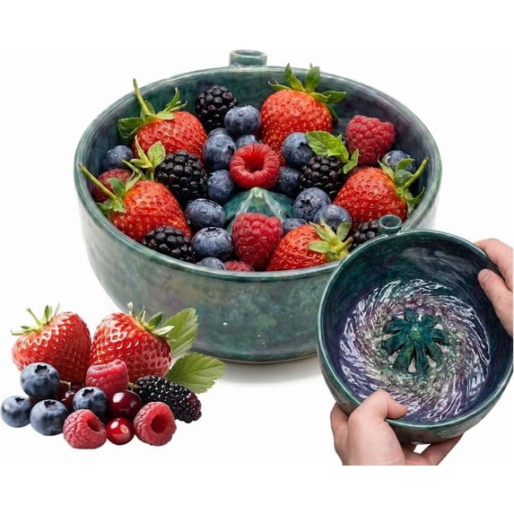 2 Pack Self Spinning Berry Bowl, Ceramic Fruit and Vegetable Washer ...
