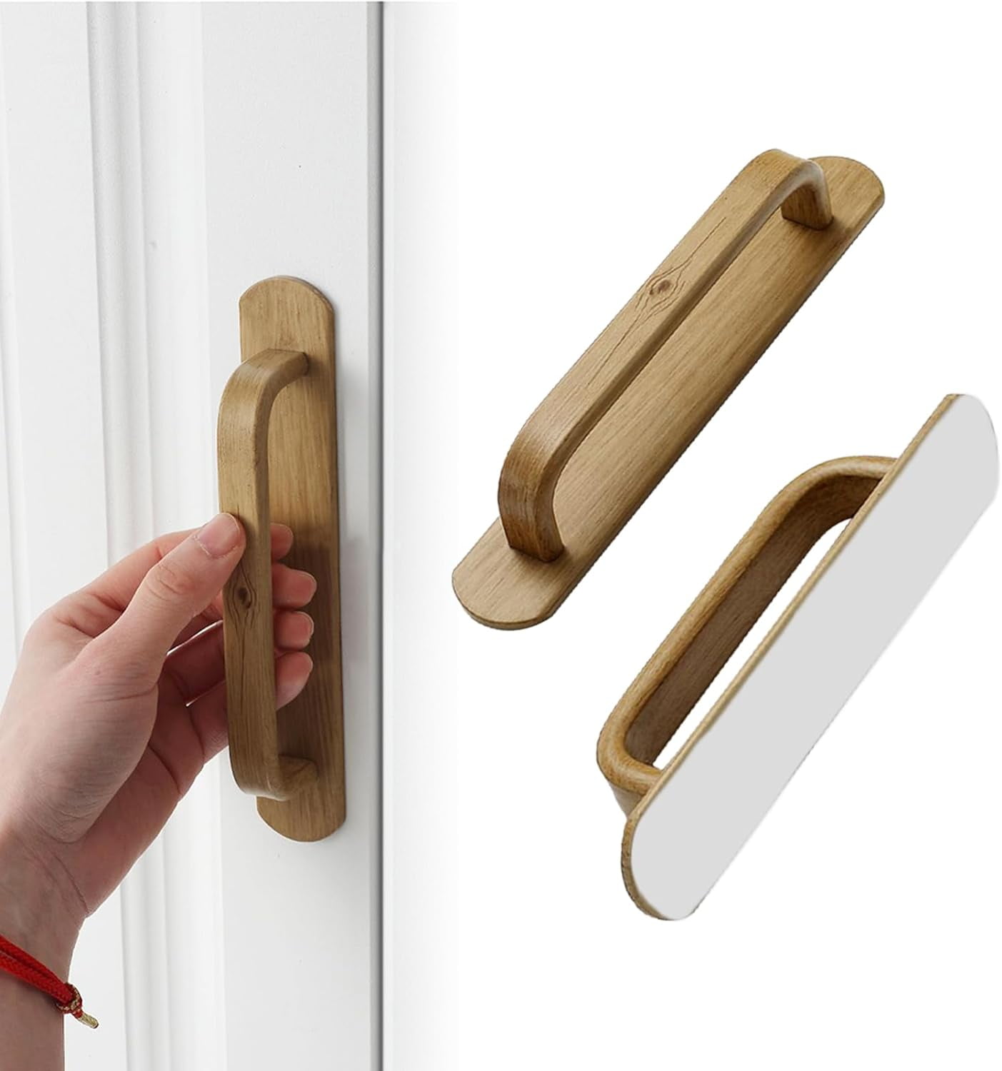 2 Pack Self-Stick Handle Wood Like Cabinet Handle Aluminum Pull with ...