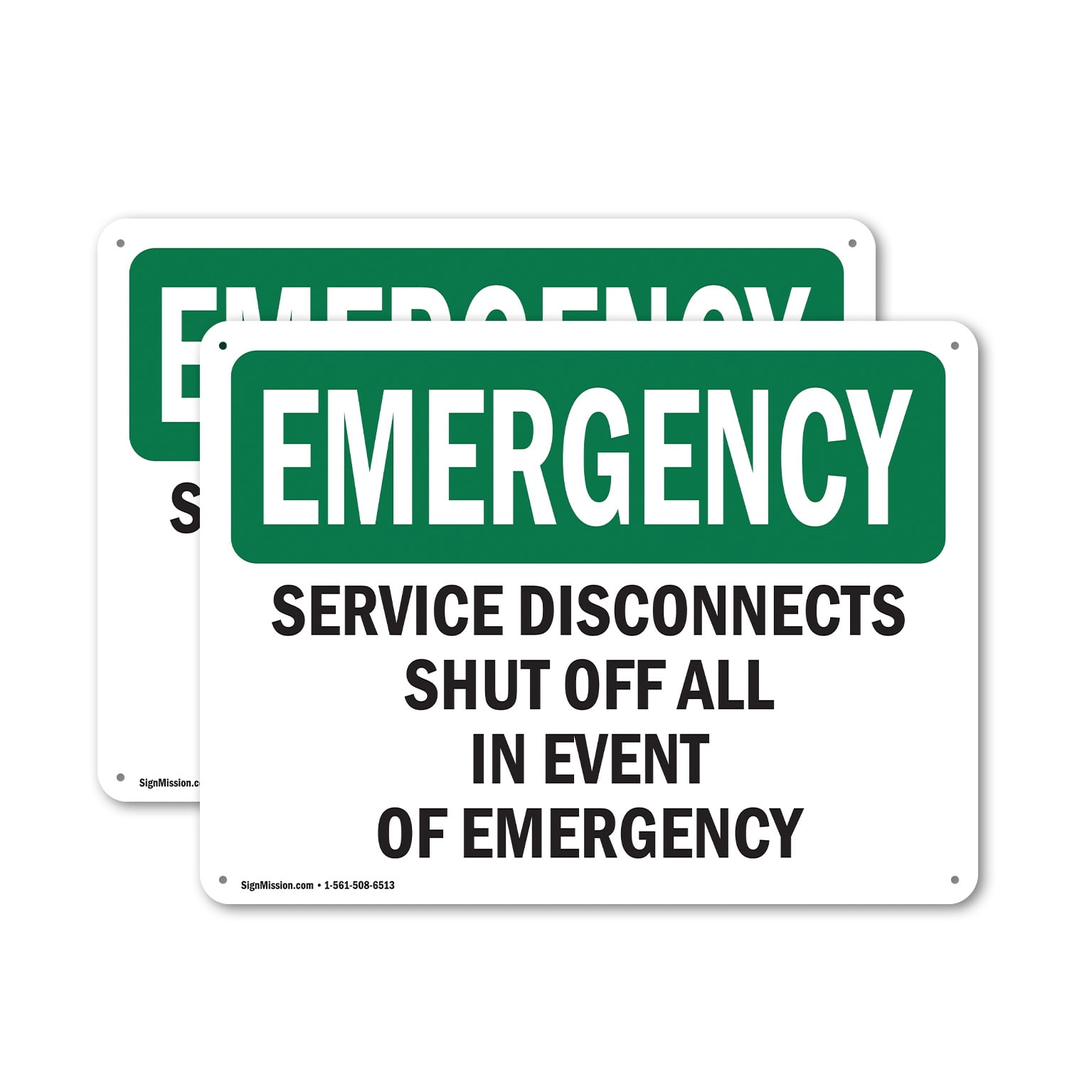 (2 Pack) Service Disconnects Shut Off All In Event OSHA Emergency Sign ...