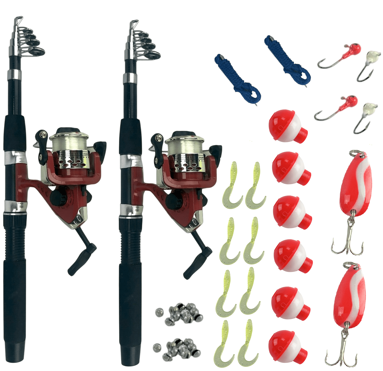 2 Pack Set 33 Collapsible Piece Fishing Kits (66pcs) Rod Spinning Reel ...