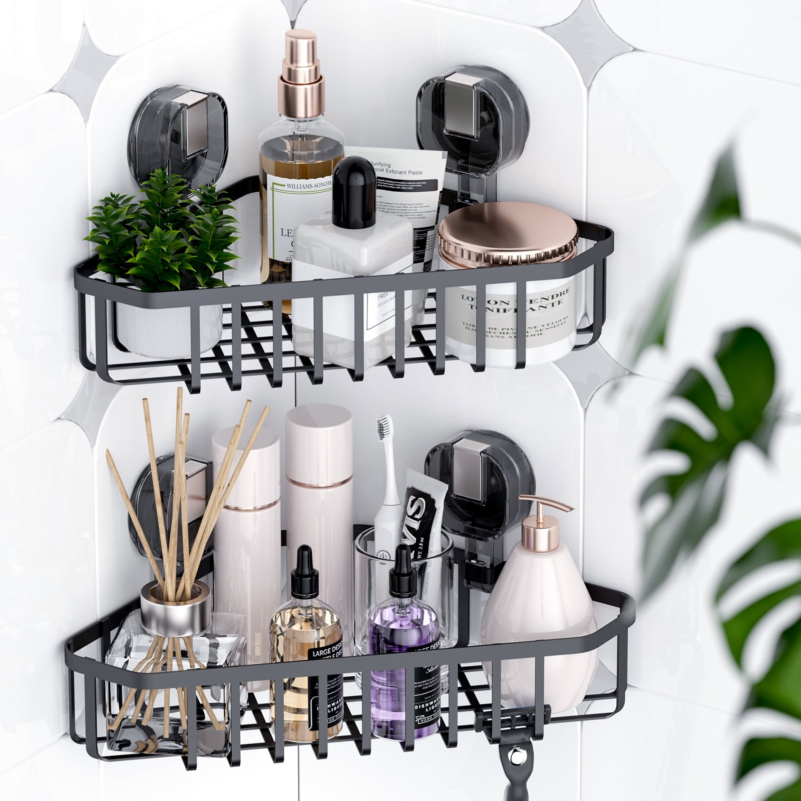 2-Pack Set Black Kitchen Sink Corner Caddy Suction Cup, No-Drilling New ...