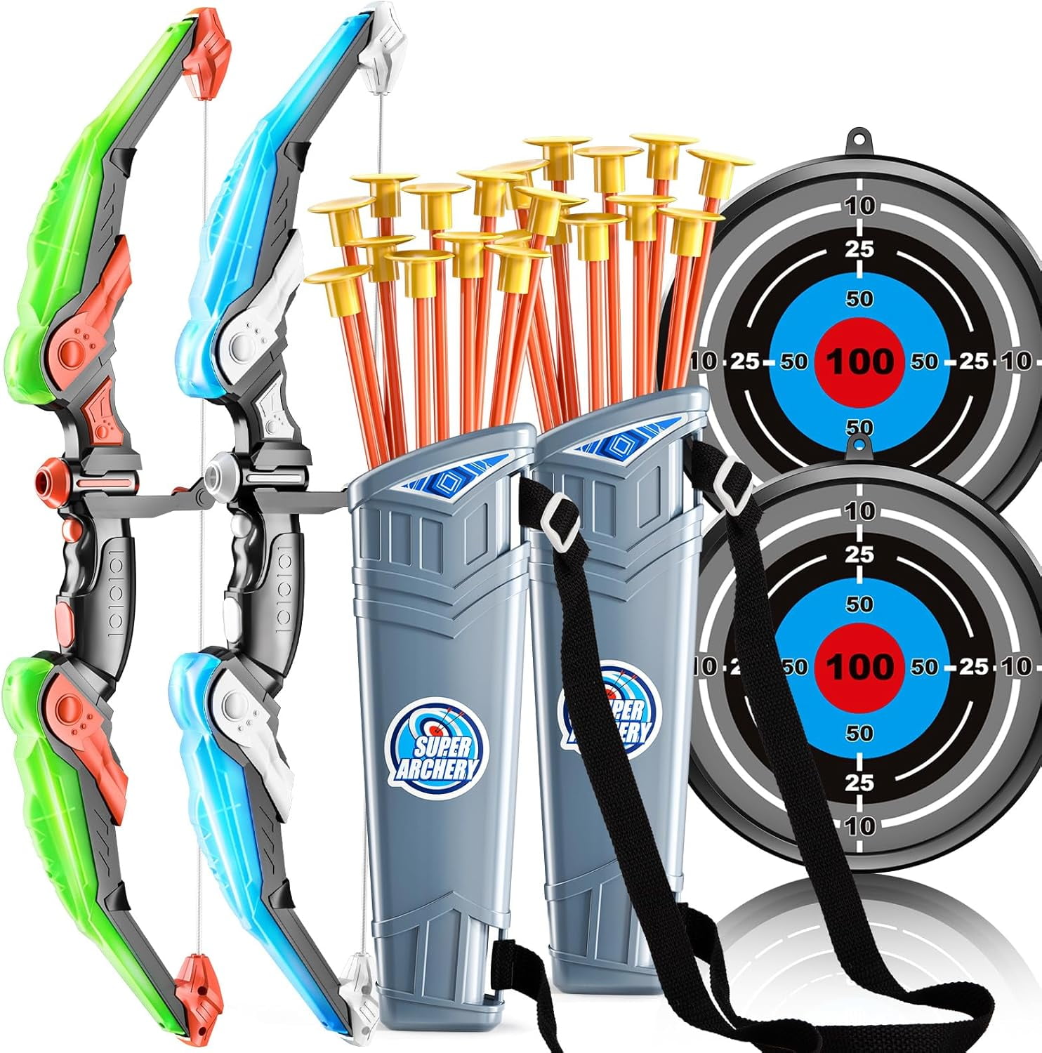 2 Pack Set Bow and Arrow Archery Toy for Kids, LED Light Up with 20 ...