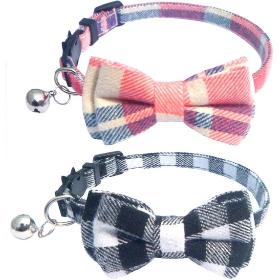 2 Pack/Set Cat Collar Breakaway with Cute Bow Tie and Bell for Kitty ...